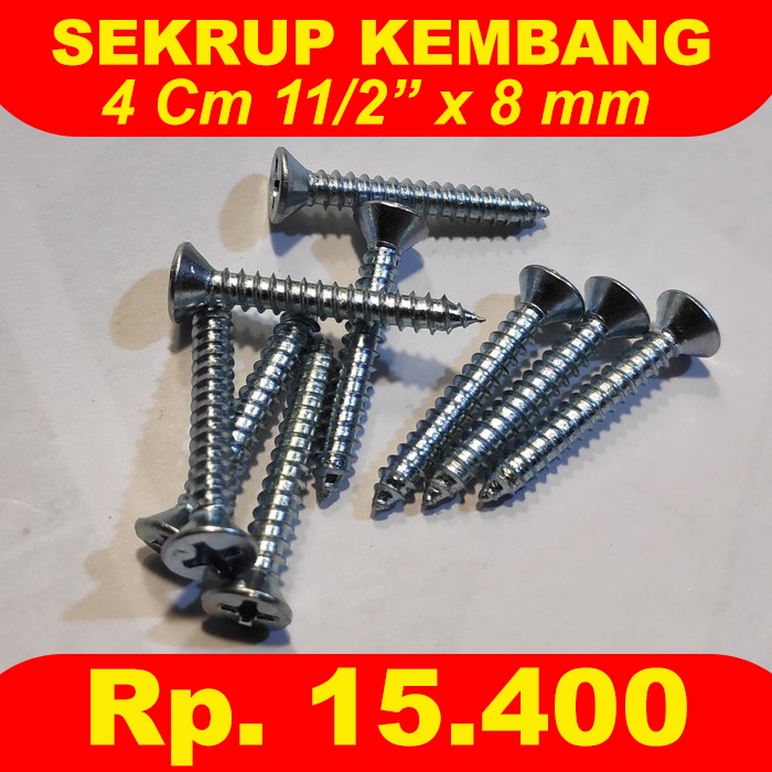 Jual Sekrup Skrup Mur Baut Kembang 4 Cm X 8 mm Untuk Kayu Tembok Gipsum Harga per 100 pc ...