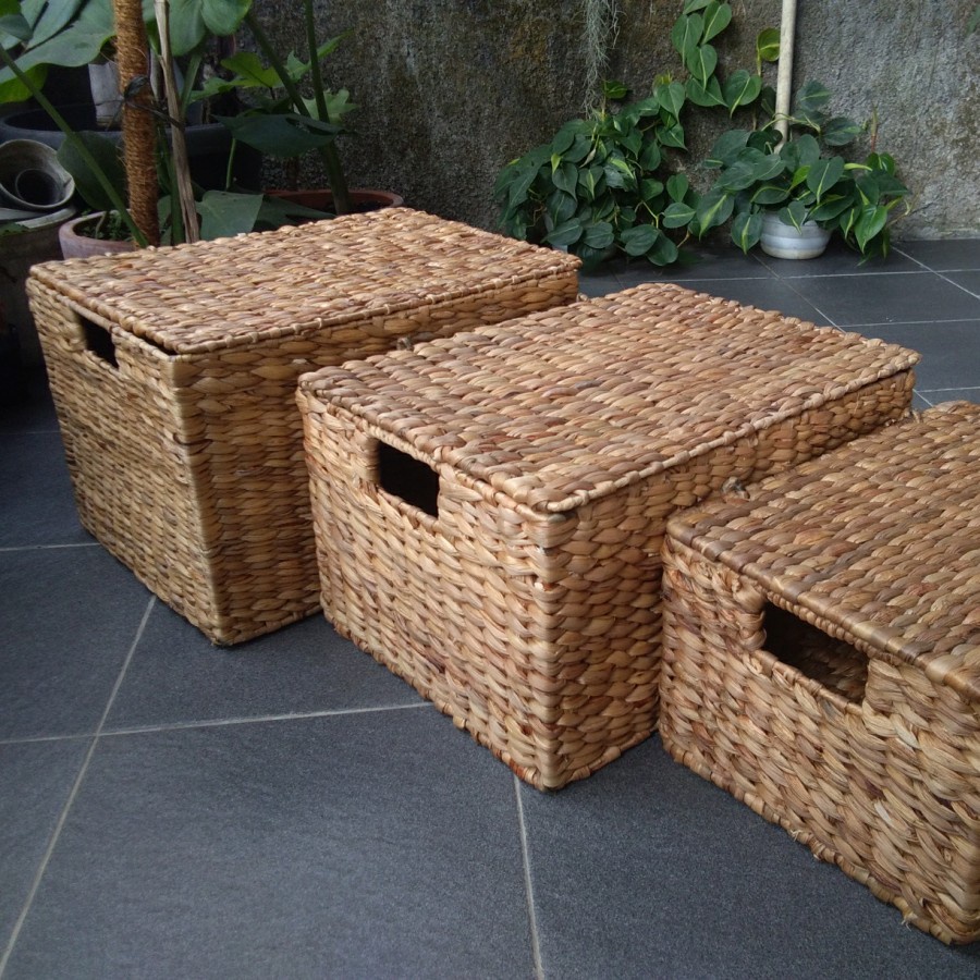 Jual Keranjang Kotak Anyaman Enceng Tutup Rangka Besi /Storage/Box ...