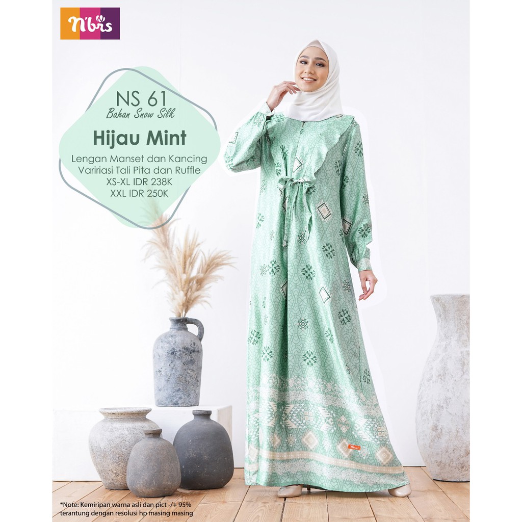 Jual NIBRAS GAMIS NS 61 BAHAN SNOW SILK ABU / DUSTY PINK / HIJAU MINT ...