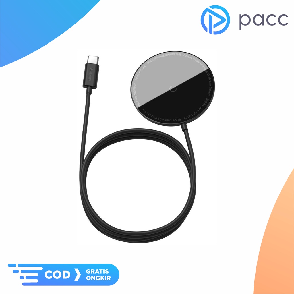 Jual Baseus Simple Mini Magnetic Wireless Charger Type-C Cabel 1,5m ...