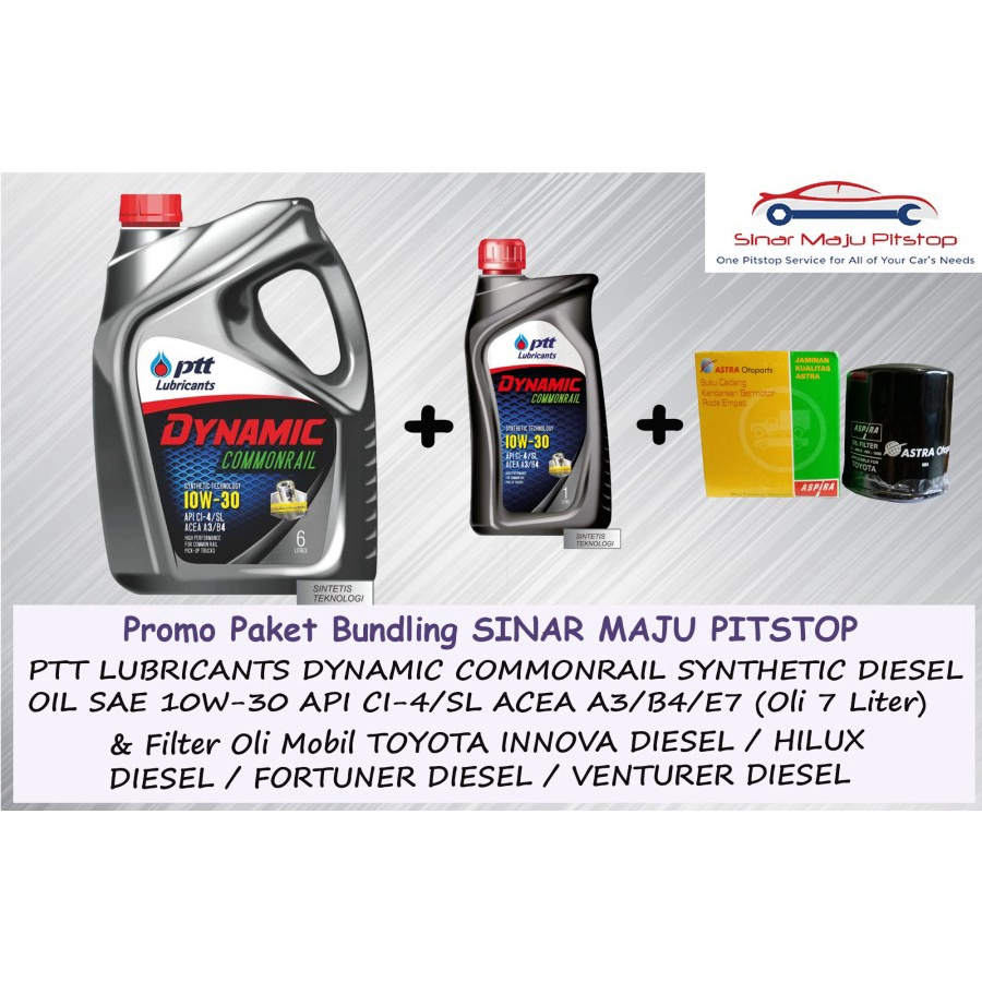 Jual Paket Bundling Oli 7 Liter PTT LUBRICANTS DYNAMIC COMMONRAIL 10W-30 API CI-4/SL ACEA A3/B4 ...
