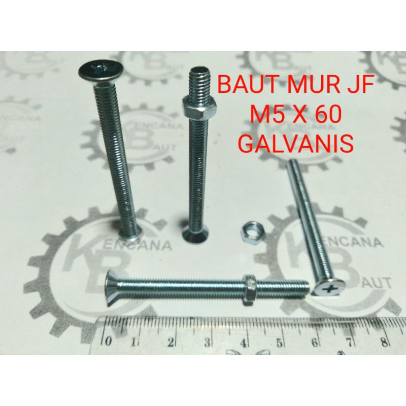 Jual BAUT MUR JF M5 X 60 GALVANIS KUNCI OBENG PLUS PANJANG 6 CM | Shopee Indonesia