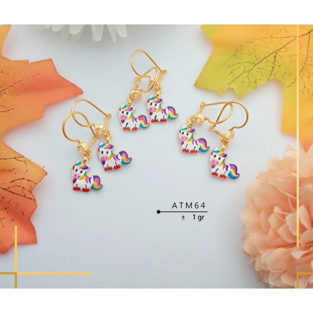 Jual ANTING EMAS ANAK KADAR 300 (6K) & 375 (8K) KARAKTER UNICORN KUDA ...