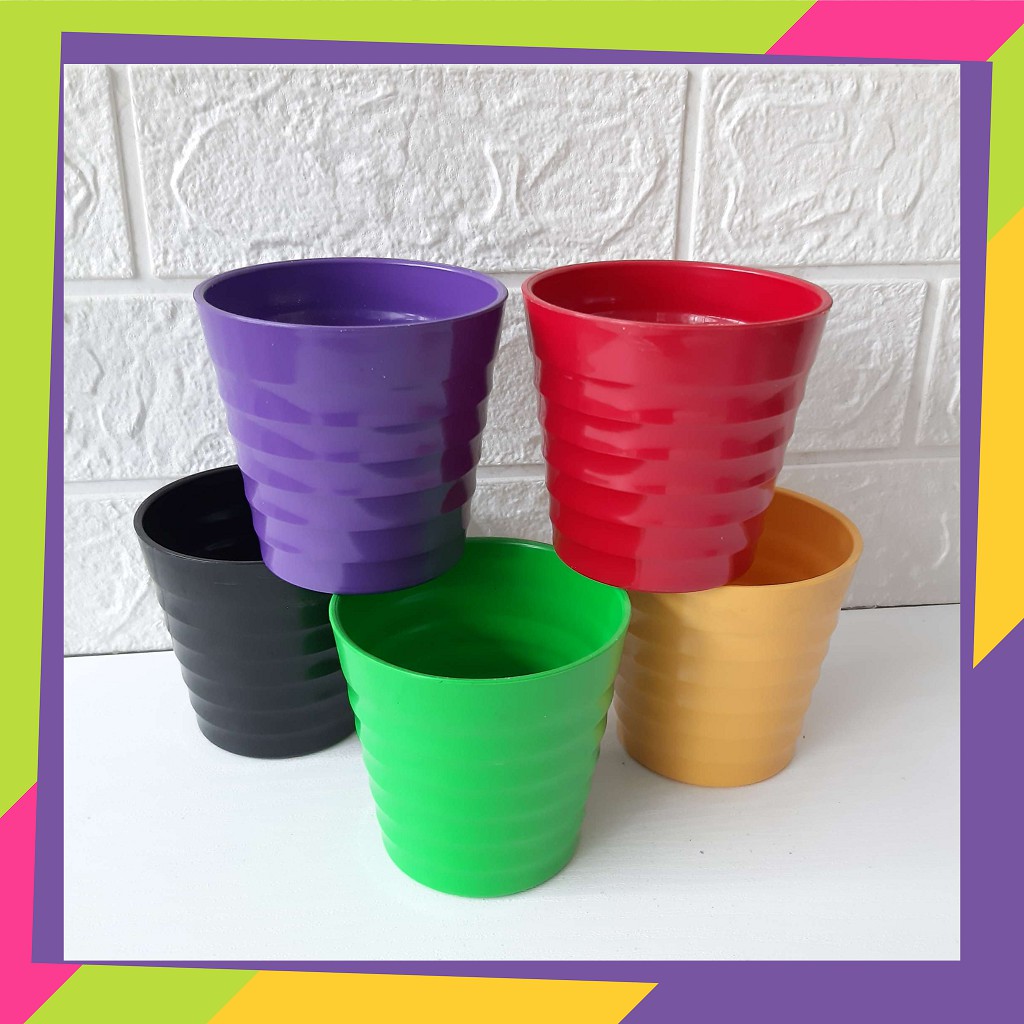 Jual 287 / Pot bunga melamin bulat ulir warna / Pot bunga bulat tanaman ...