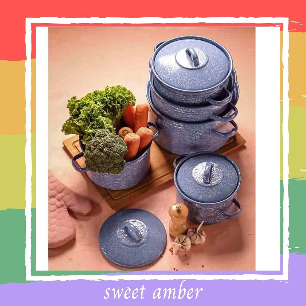 Jual Panci Blirik Biru Lurik Batik / Panci Enamel Jadul (Satuan) uk. 24 ...