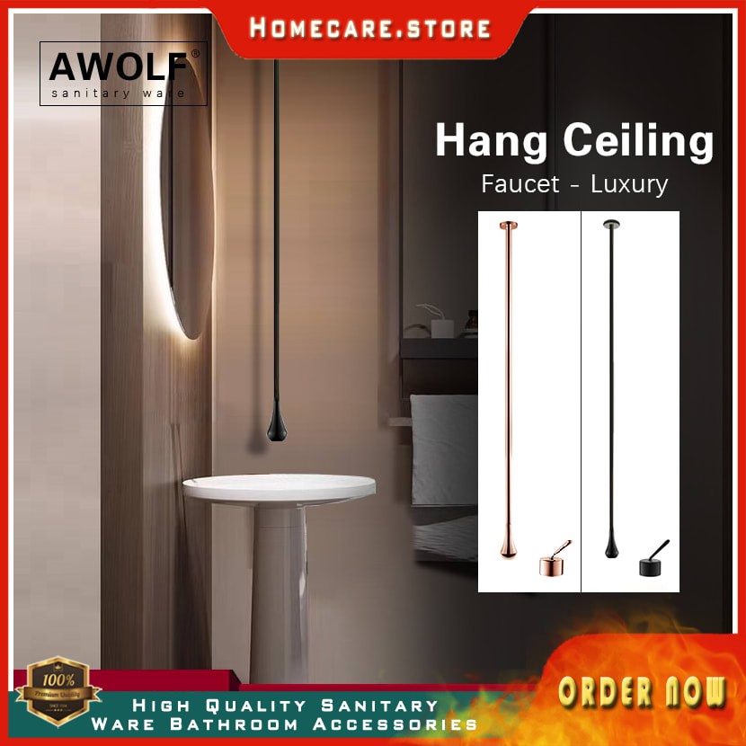 Jual Bathroom Hang Ceiling Basin Faucet Bathtub Spout Tap Solid Brass ...