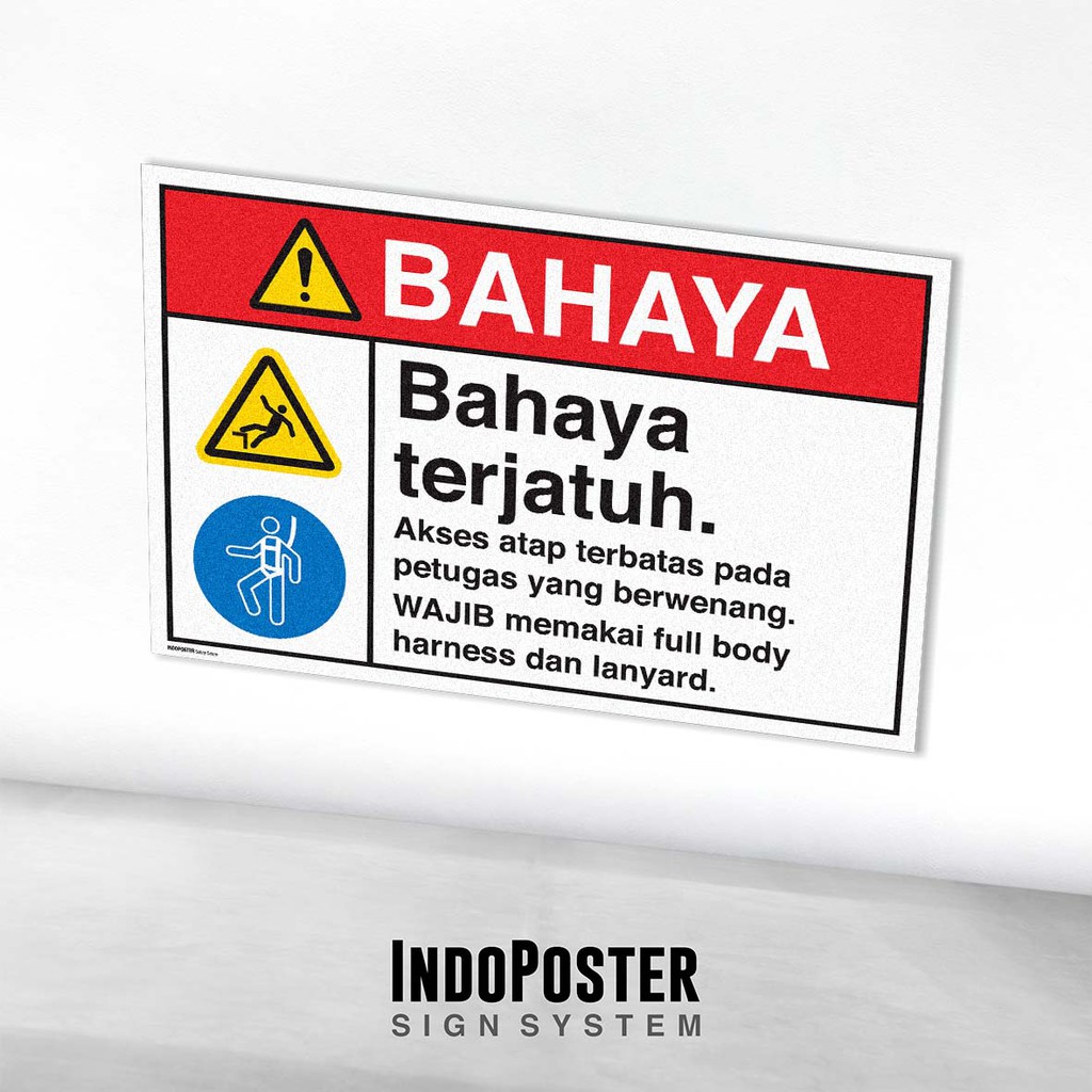 Jual Stiker Safety Sign Rambu K3 ANSI Bahaya Terjatuh Dari Atap Harness ...