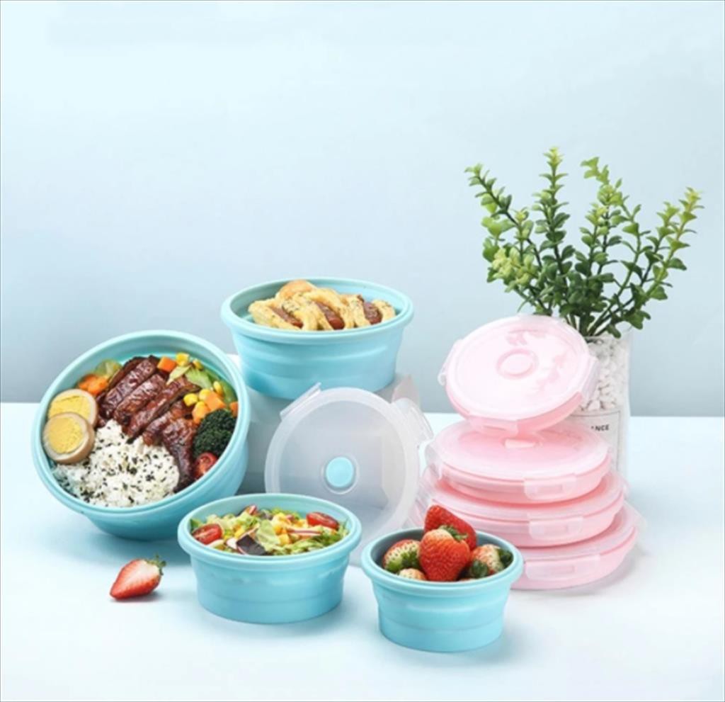 Jual Lunch Box Lipat 1200ml Bulat Kotak Makan Silikon Foldable Bekal ...