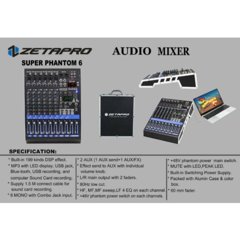 Jual Mixer Audio Zetapro Super Phantom 6 Original 6 Channel Hardcase | Shopee Indonesia