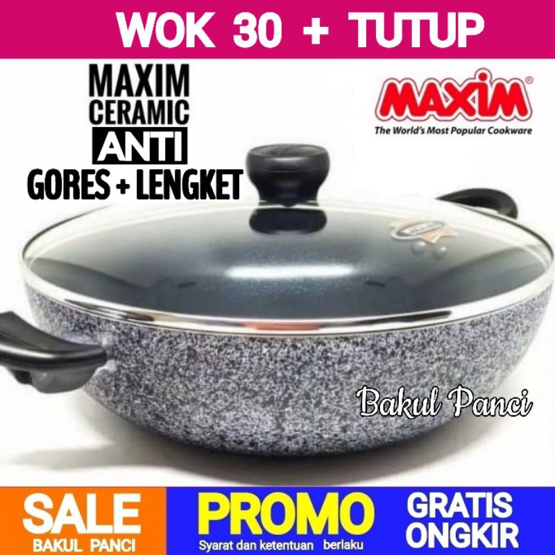Jual MAXIM CERAMIC WOK 30 CM + TUTUP - MAXIM NEOSTONE DEEP WOK PAN STIR ...