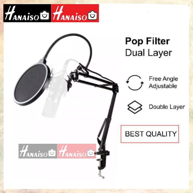 Jual HANAISO POP FILTER STAND MIC WINDSCREEN DUAL LAYER MIKROFON ...