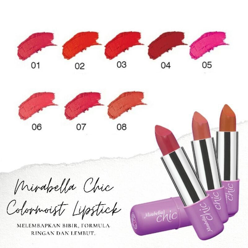 Jual MIRABELLA Chic Colormoist Lipstick/ LIPSTIK GLOSSY MIRABELLA ...