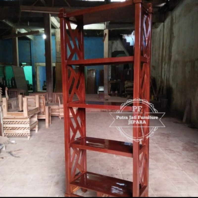 Jual Rak tempat buku /berkas kerja hiasan ruang tamu kayu jati | Shopee ...