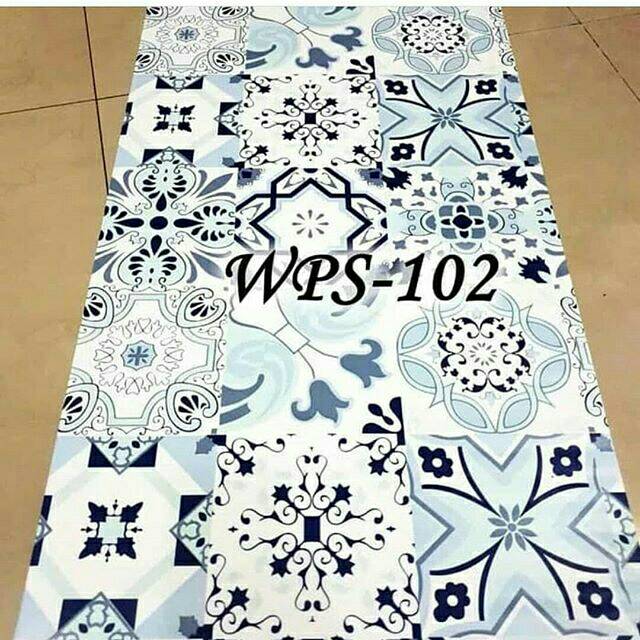 Jual Wallpaper tegel kunci biru / walpaper murah / sticker dinding ...
