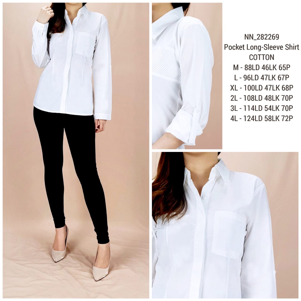 Jual KEMEJA PUTIH WANITA POLOS SIZE M L XL 2L 3L 4L / WHITE SHIRT WOMAN SIMPLE MEDIUM SIZE ...