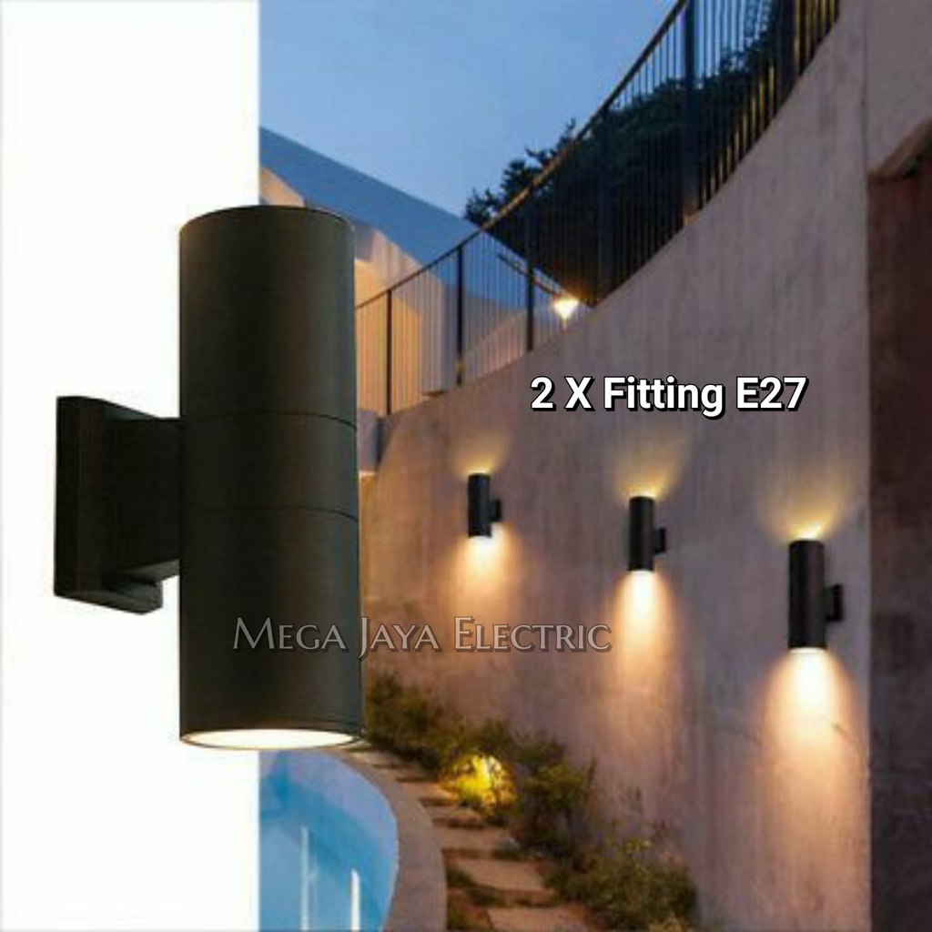 Jual LAMPU DINDING TAMAN OUTDOOR 2 ARAH 2 X FITTING E27 BULAT HITAM ...