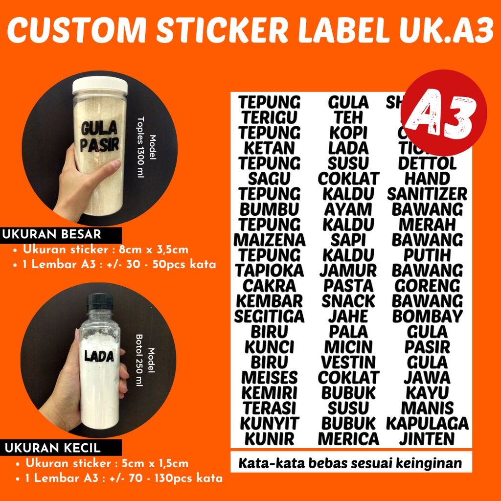 Jual Custom Stiker Sticker Label Nama Ukuran A3 Toples Plastik Tepung ...