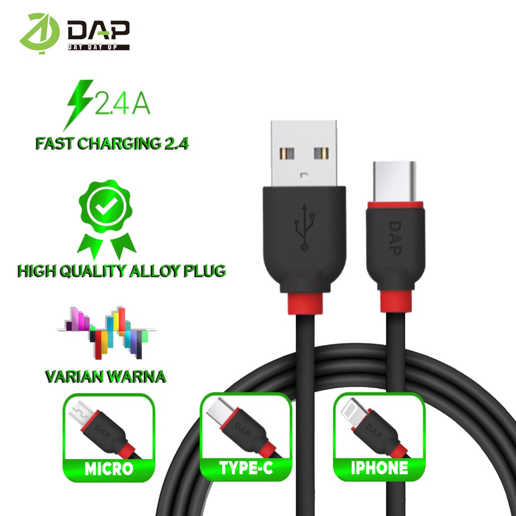 Jual DAP Kabel Data Type-C Micro USB Lightning 100cm Fast Charging 2.4A ...
