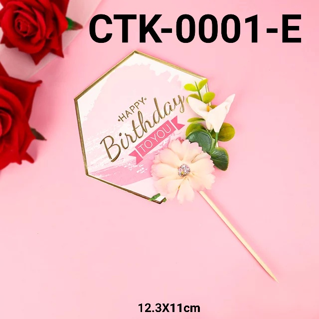 Jual GR-CTK-0001 Cake topper kertas happy birthday pink mahkota bunga pita yamama baking ...