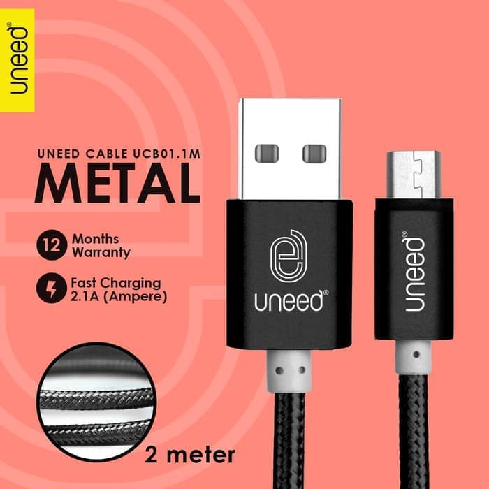 Jual Kabel Data Uneed Metal Micro USB 2M /Cable Fast Charge 2.4A UCBM1 ...