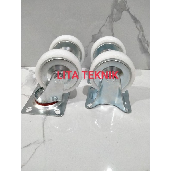 Jual roda etalase roda troly 3" nylon putih roda kastor 3" satu set ...