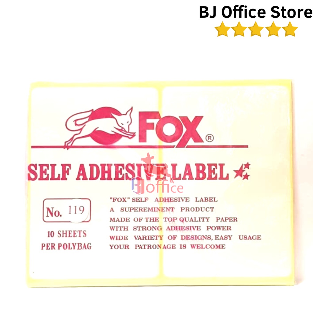 Jual Kertas / Label Stiker Fox No. 119 ukuran 102 x 152 mm | Shopee ...
