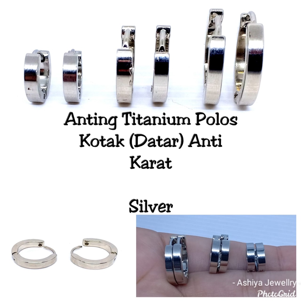 Jual Anting Titanium Branded Polos Kotak Datar Silver Anti Karat AT98 ...