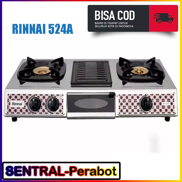 Jual Kompor Gas RI-524A Rinnai 2 Tungku Plus 1 Grill Pan Burner ...
