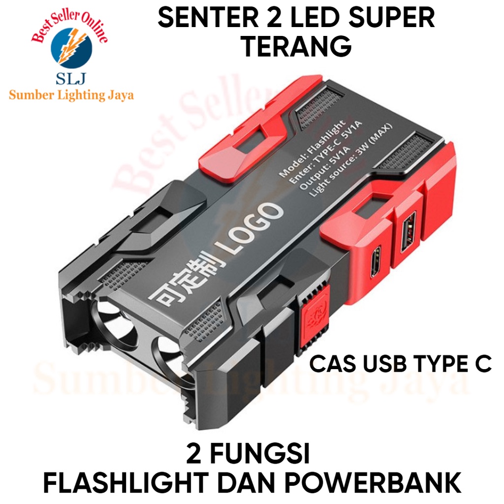 Jual SENTER LED 2 MATA MULTIFUNGSI FLASHLIGHT + POWERBANK / SENTER CAS ...