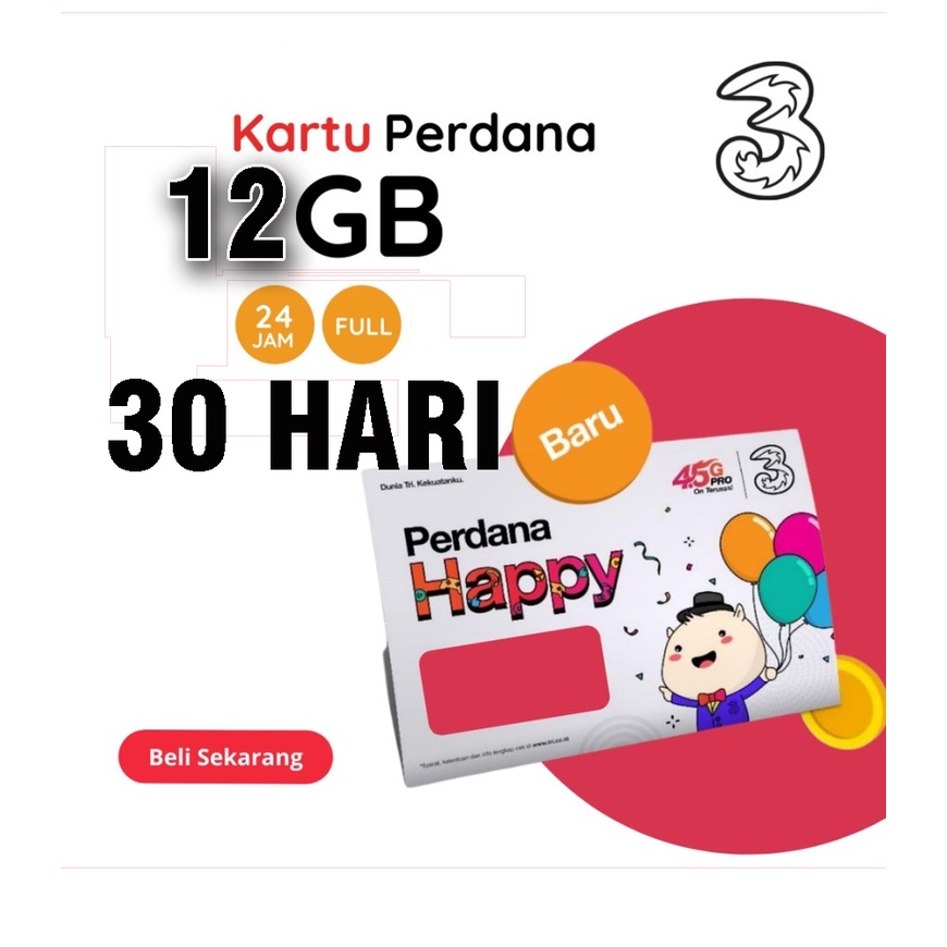 Jual perdana tri happy 12GB NASIONAL | Shopee Indonesia
