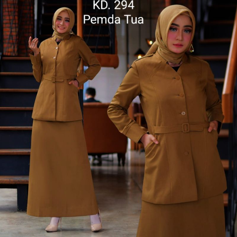 Jual seragam Dinas Wanita Khaki Set Rok A Blazer Pemda Muda Stelan Rok A Seragam PNS Pemda Tua ...