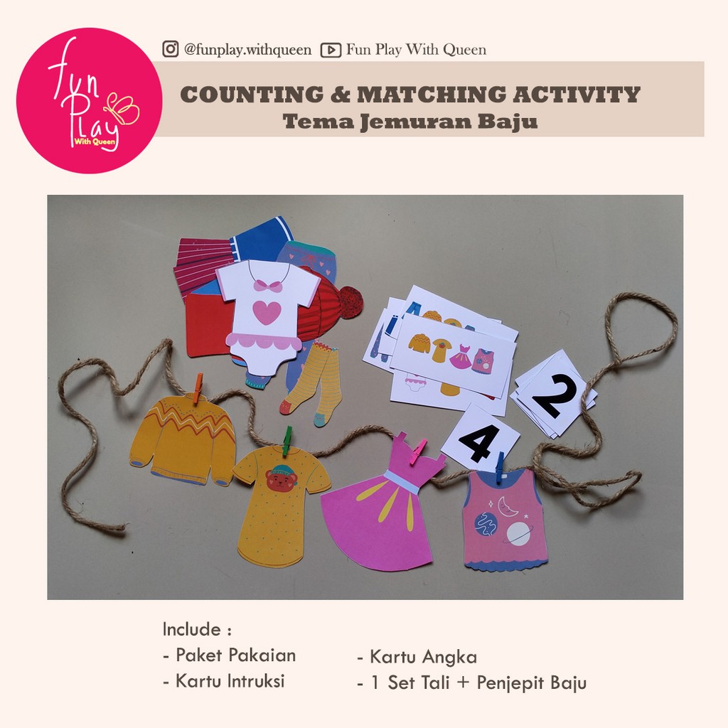 Jual Media Belajar Berhitung & Matching Activity (tema jemuran baju ...