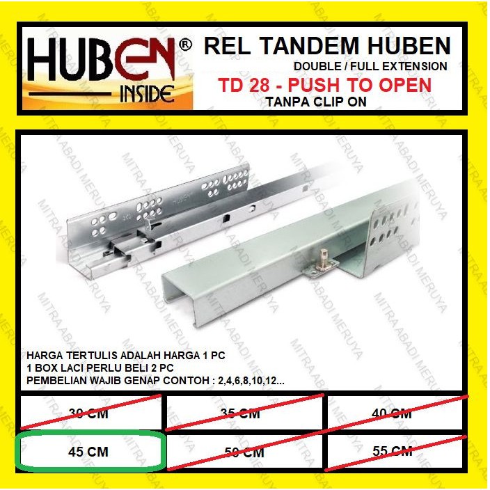 Jual Rel Laci Tandem HUBEN 45 cm Rel Tandem Push Open HUBEN TD-28 | Shopee Indonesia