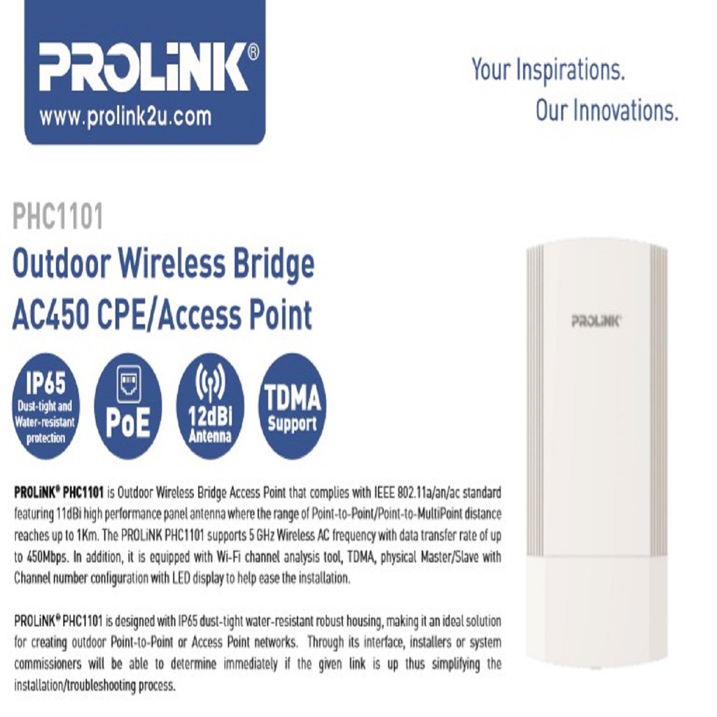 Jual PROLINK PHC1101 Outdoor Wireless Bridge AC450 CPE/Access Point | Shopee Indonesia