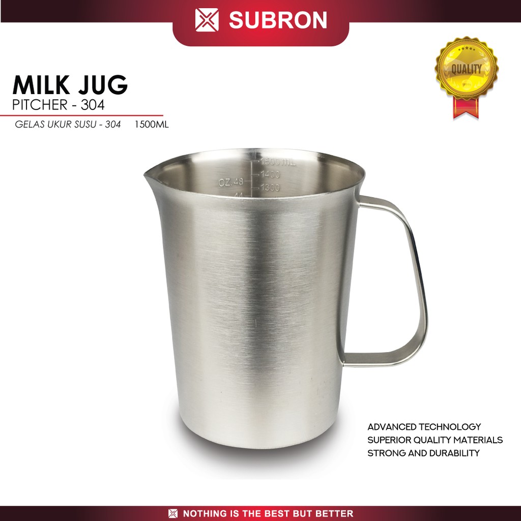 Jual SUBRON Milk Jug sus 304 Pitcher Stainless Gelas Ukur Takar 1500 ml ...
