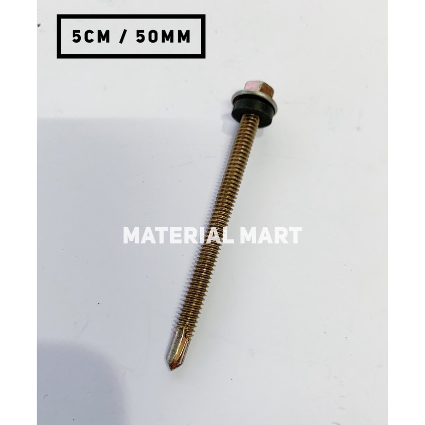 Jual (1 PC) Skrup Roofing 50mm | Baut Roofing 5CM | Baut Kuning 50 mm | 5 CM | Material Mart ...
