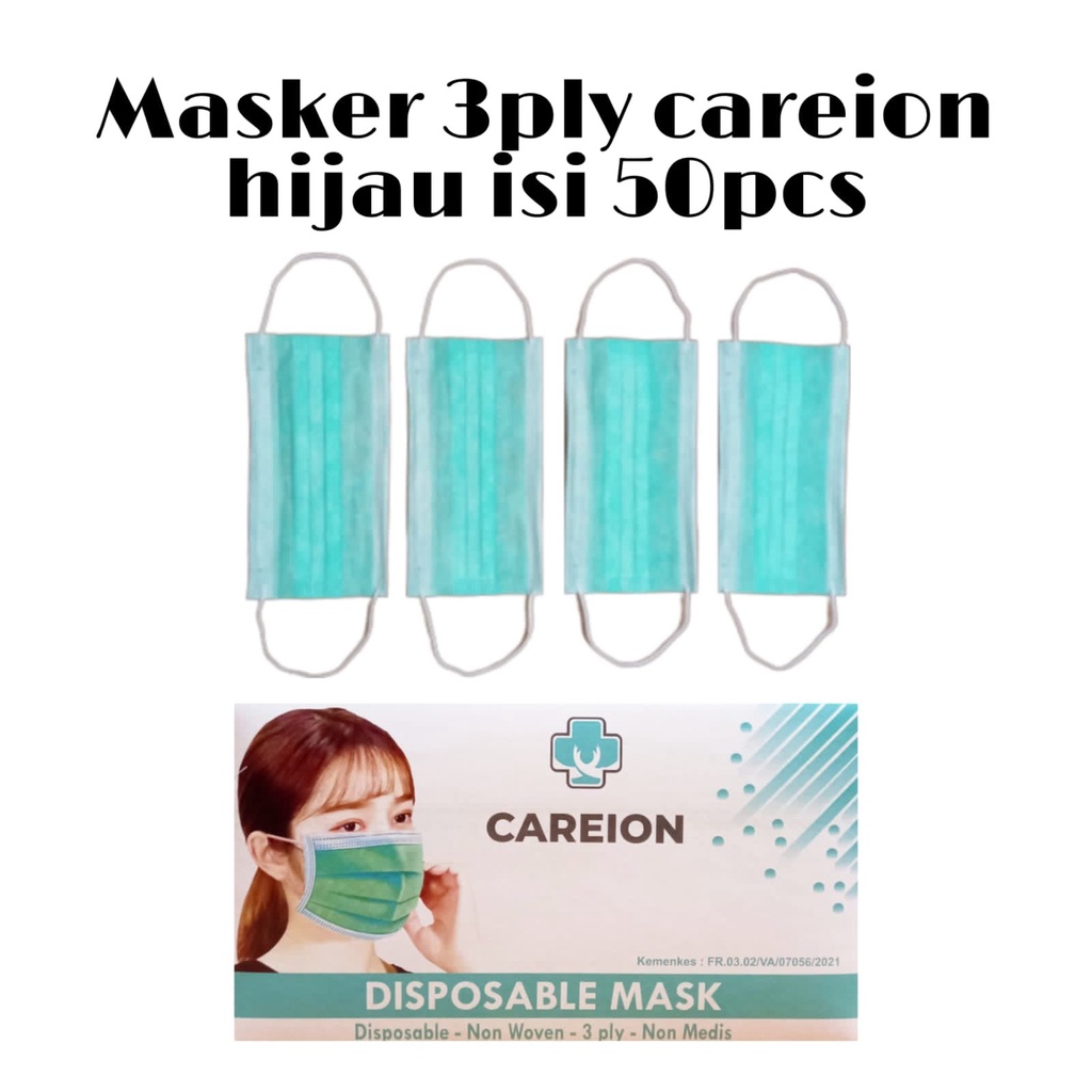 Jual MASKER 3PLY CAREION DISPOSABLE FACE MASK / MASKER 3 PLY / MASKER ...