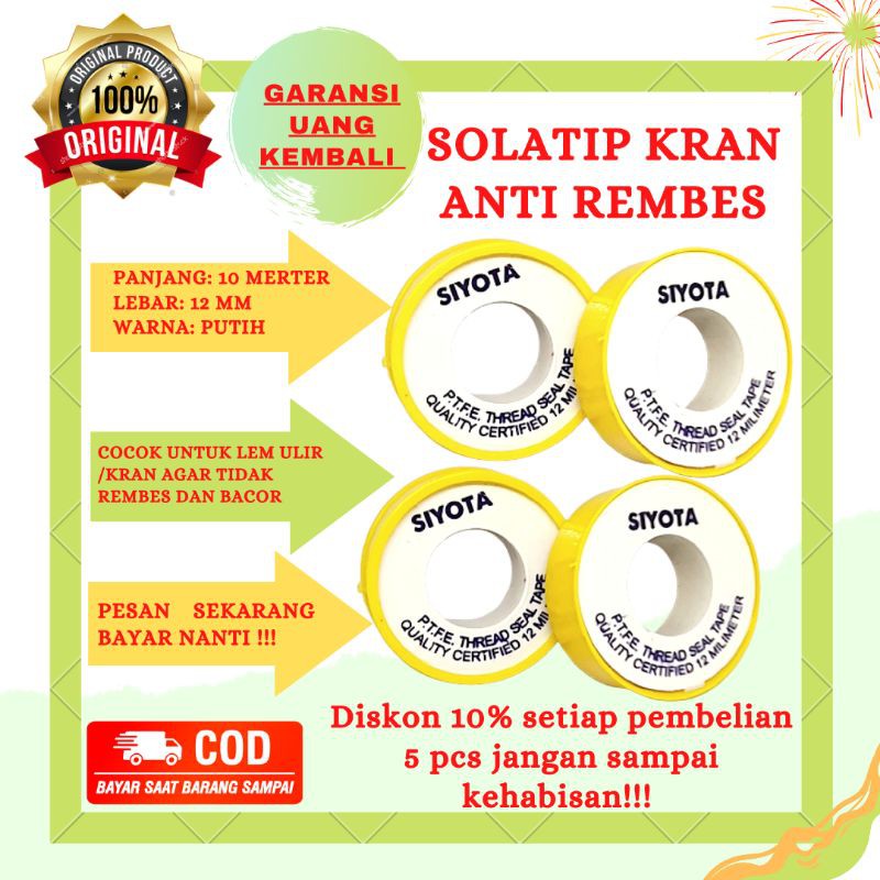 Jual Seal tape Solatip Solatip bening Solatip kran Siyota 10 MM Solatip ...