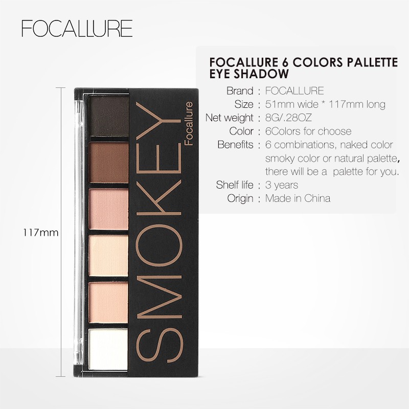 Jual AS BPOM Focallure Six Colors Palette Eye Shadow SMOKEY 6 FA06 EYES ...