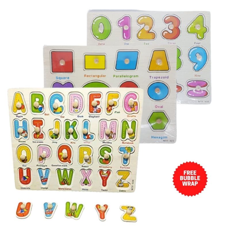 Jual Puzzle Knob | Mainan Kayu Aneka Gambar | Edukasi Huruf Bentuk ...