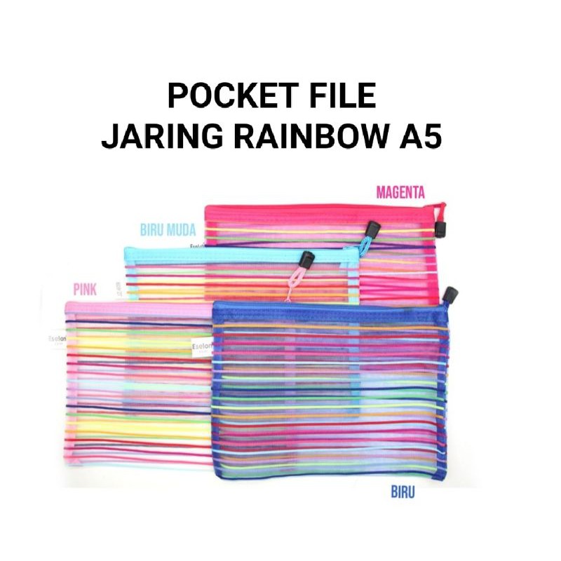 Jual Map Pocket File Zipper Ukuran A5 Jaring Rainbow Eselon | Shopee ...