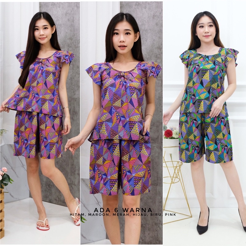 Jual Setelan Piyama Baju Tidur Wanita Batik / Rayon Stelan Lengan Tangan Pendek Celana Pendek ...
