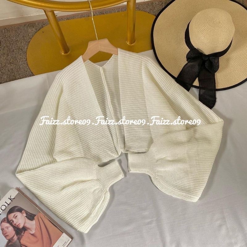 Jual OVERSIZE CROP Tangan Balon Cardigan Rajut wanita/Outer Knit Tangan balon PREMIUM/CROP CARDI ...