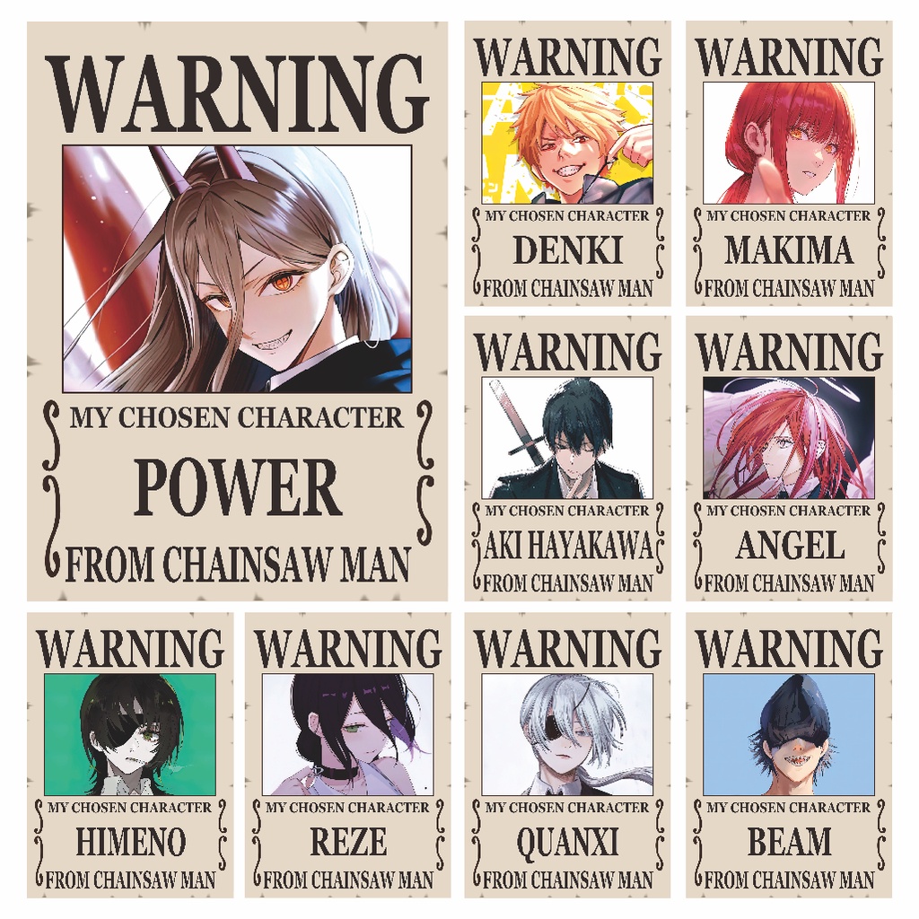 Jual Poster Chainsaw Man Warning Anime Denki Power Makima Reze Aki ...