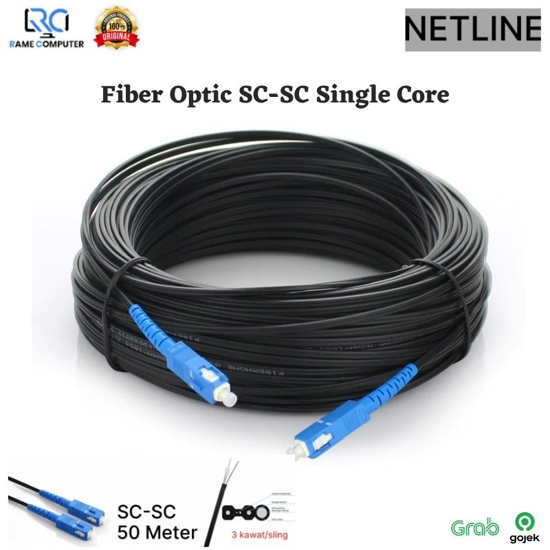 Jual Kabel ftth dropcore precon fiber optik 50 METER SC-SC single mode (black) external ...