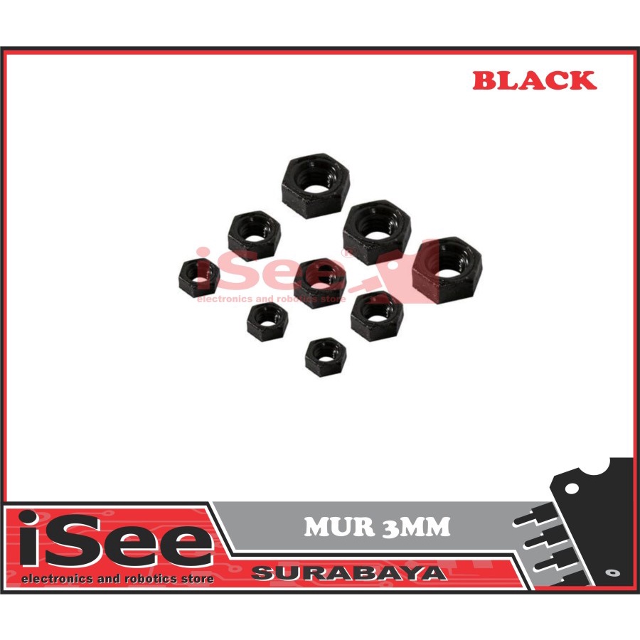 Jual Nut MUR hole 3MM 3 mm hex M3 hexagonal besi metal black color ...