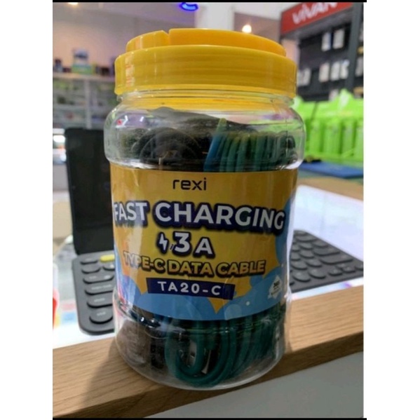Jual Kabel data rexi type C 3.A Original fash charger isi 20 pcs ...