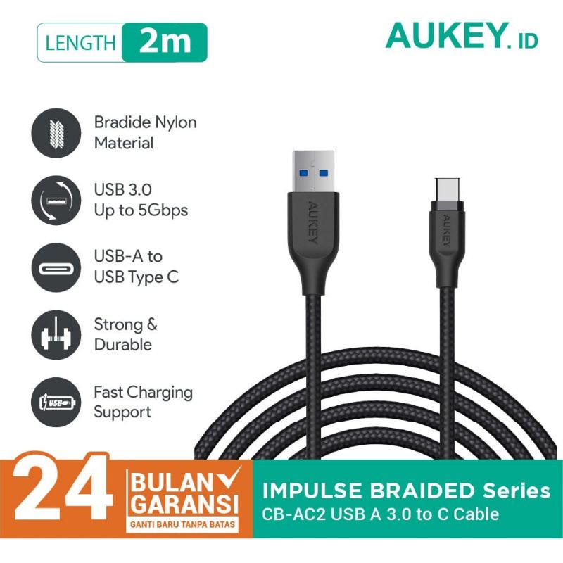 Jual Aukey kbl data Type-C CB-AC2 ( 2M) | Shopee Indonesia