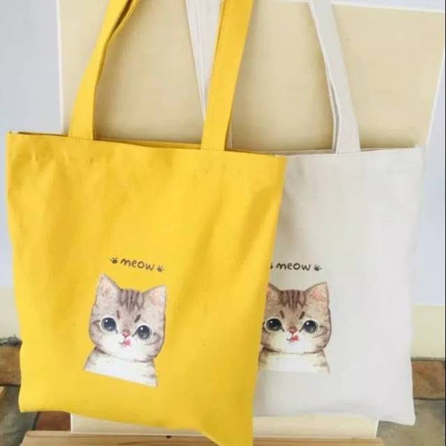 Jual Tas kanvas wanita gambar kucing - shouder Tote bag cat import F183 ...