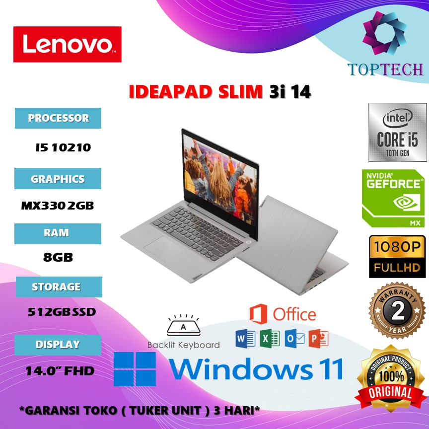 Jual LENOVO IDEAPAD SLIM 3i 14 - I5 10210 MX330 2GB RAM 8GB 512GB SSD ...